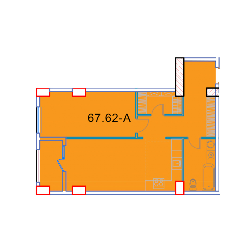 Двухкомнатная квартира 67.6 м² план 9 | Жилой комплекс Blue Bay House